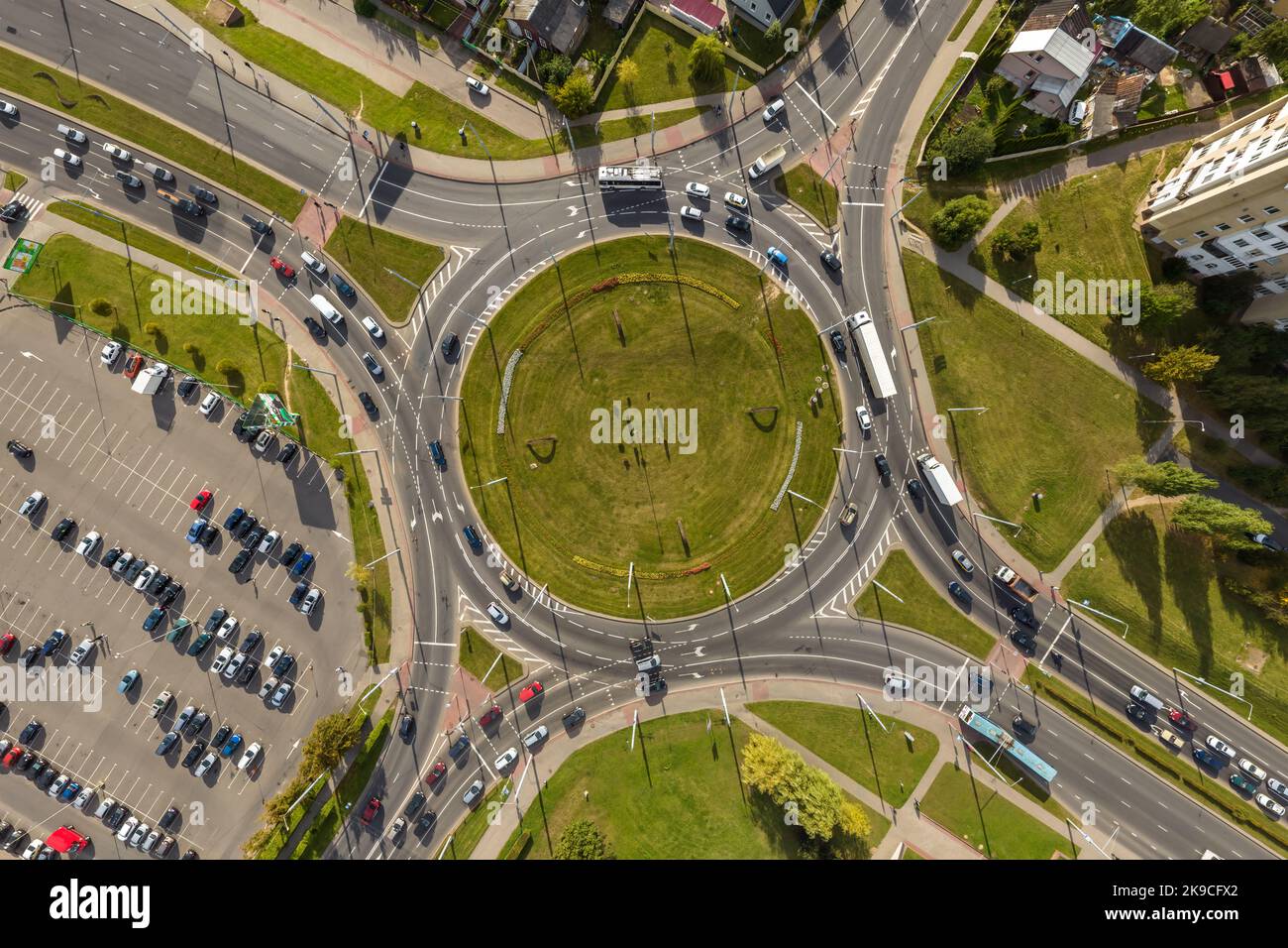 aerial view of road interchange or highway intersection. Junction ...
