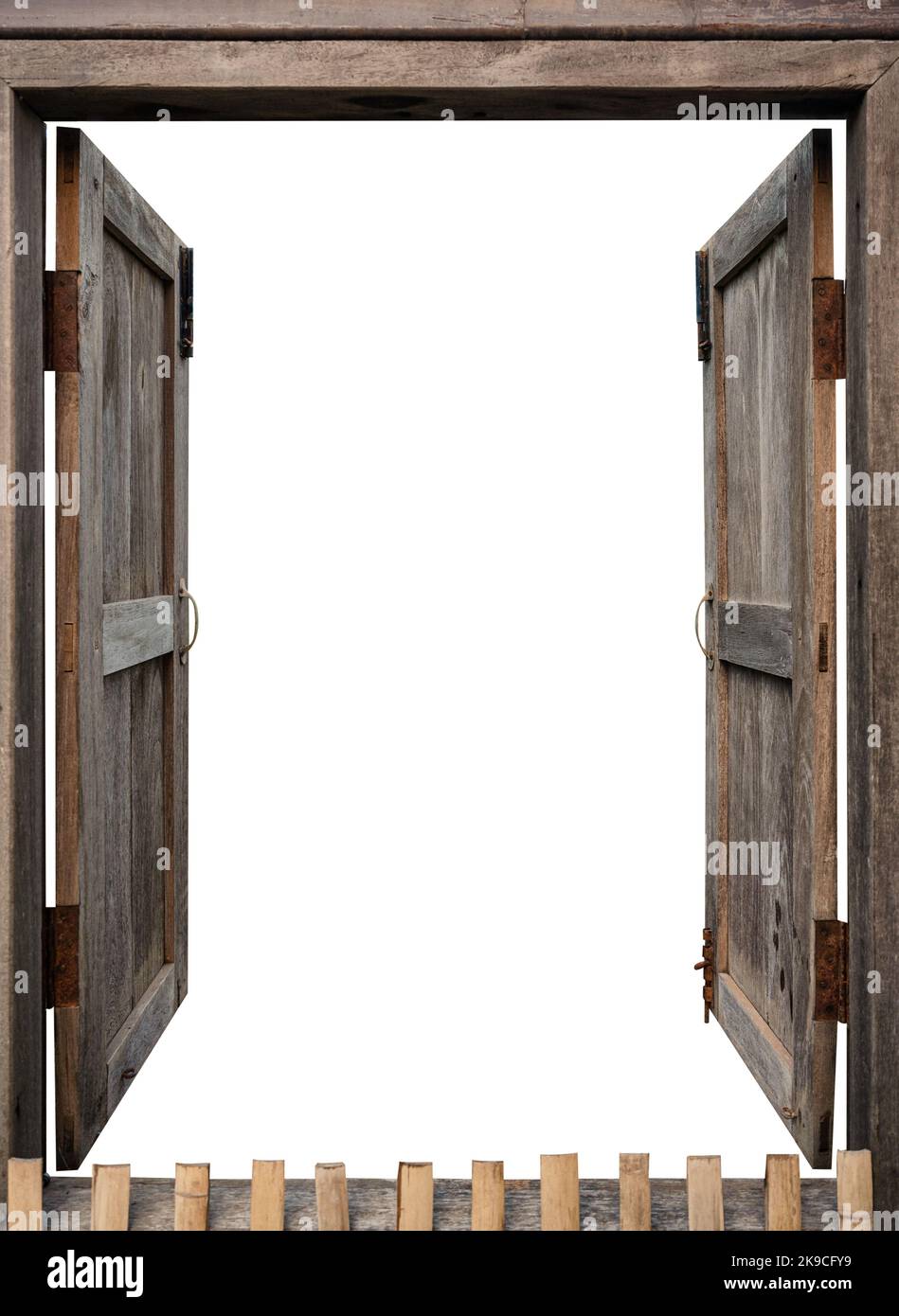 Antique wooden window open on white background Stock Photo - Alamy