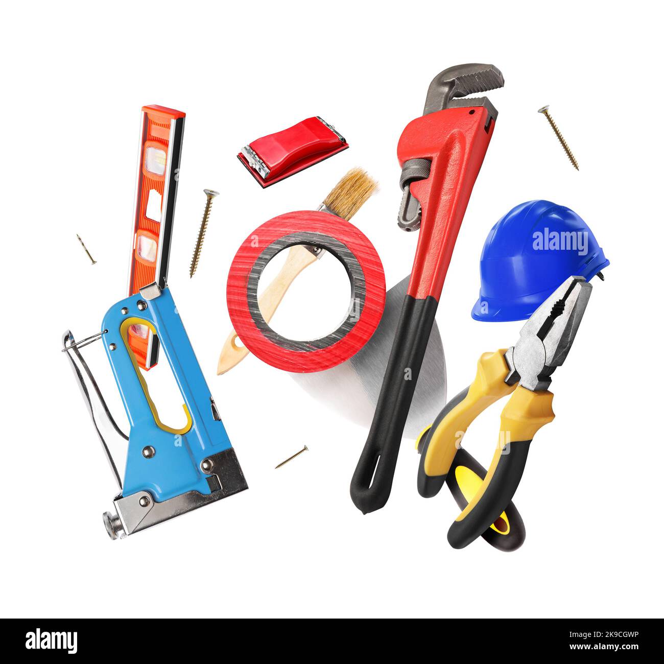 Set of various construction tools isolated on white Stock Photo - Alamy