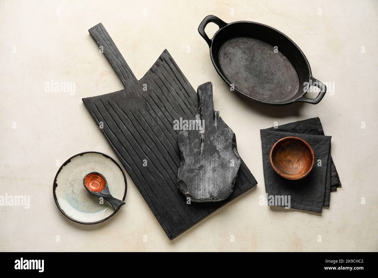 Different kitchen supplies on white background Stock Photo - Alamy