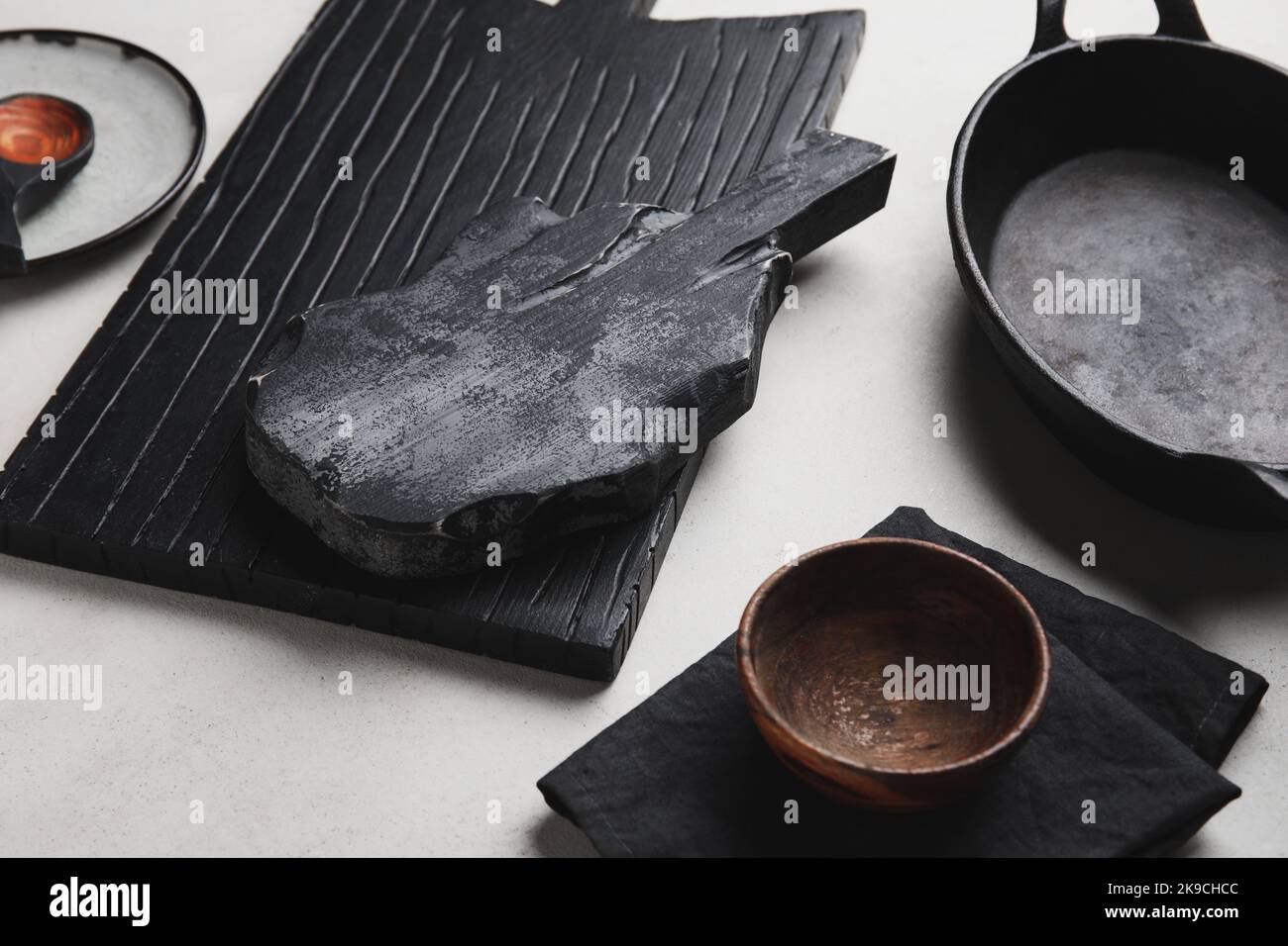 Different kitchen supplies on white background Stock Photo - Alamy