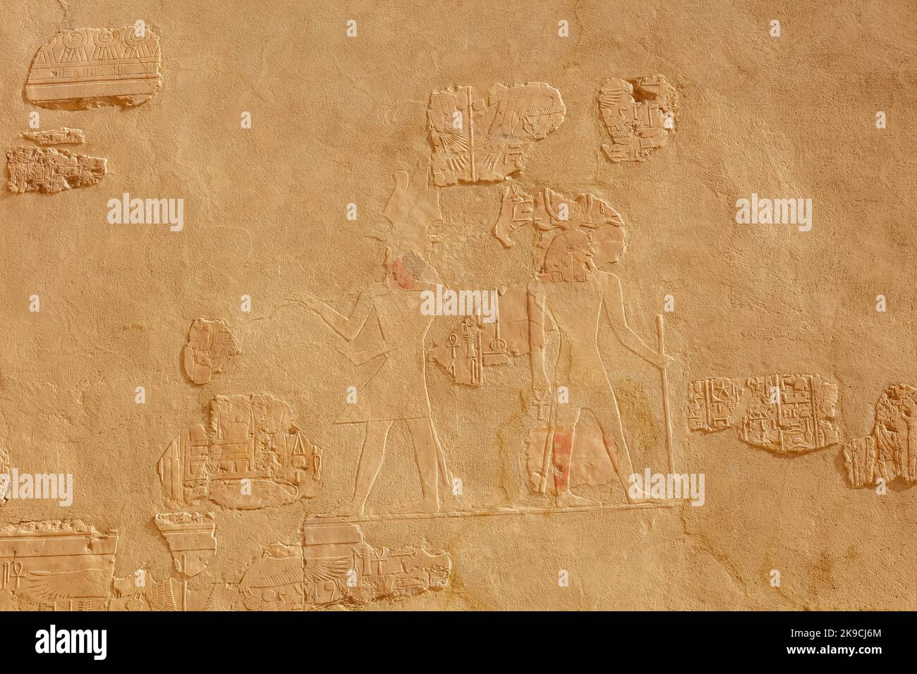 Beautiful mural, hieroglyphs inside the temple of Hatshepsut. Jeser ...