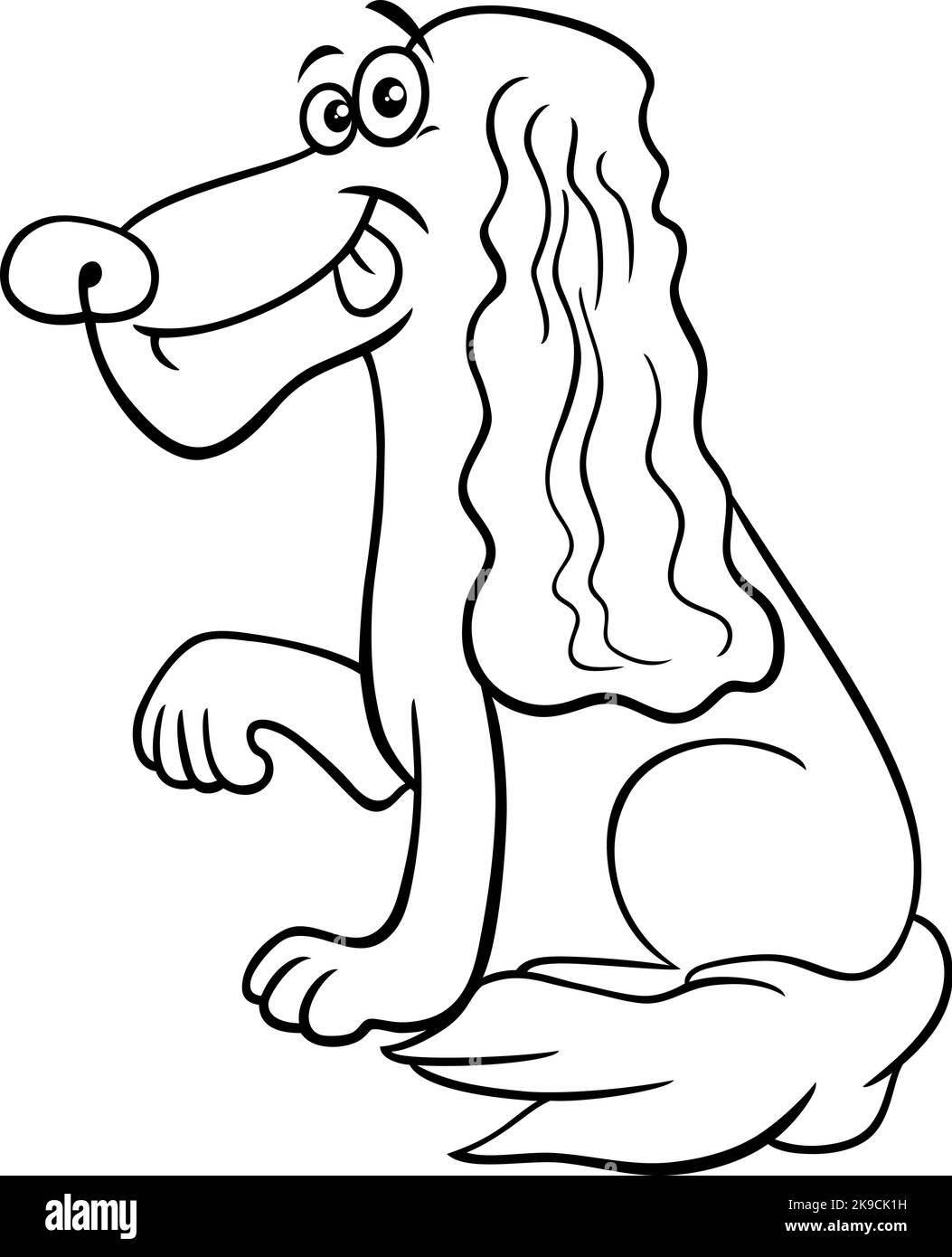 Black and white cartoon illustration of funny cocker spaniel dog comic ...