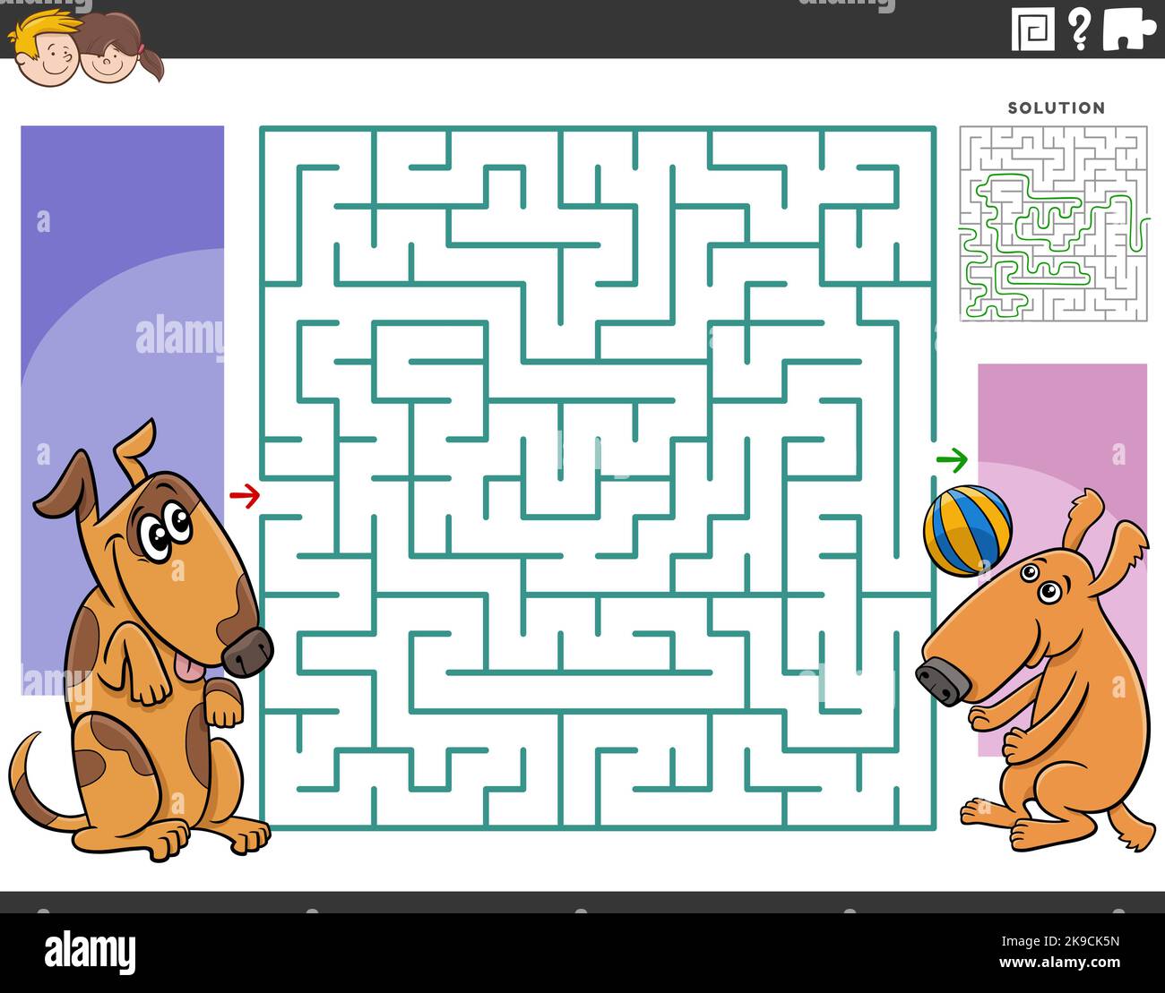 Cartoon illustration of educational maze puzzle game for children with ...