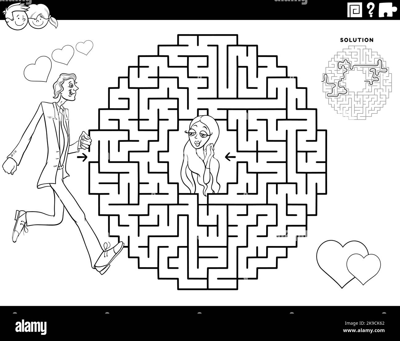 Black and white cartoon illustration of educational maze puzzle game ...