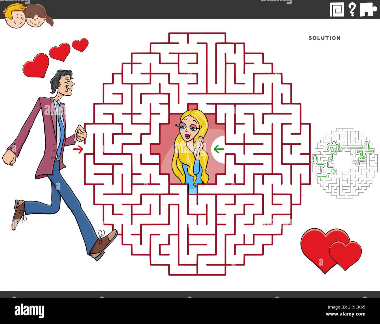 Cartoon illustration of educational maze puzzle game for children with ...