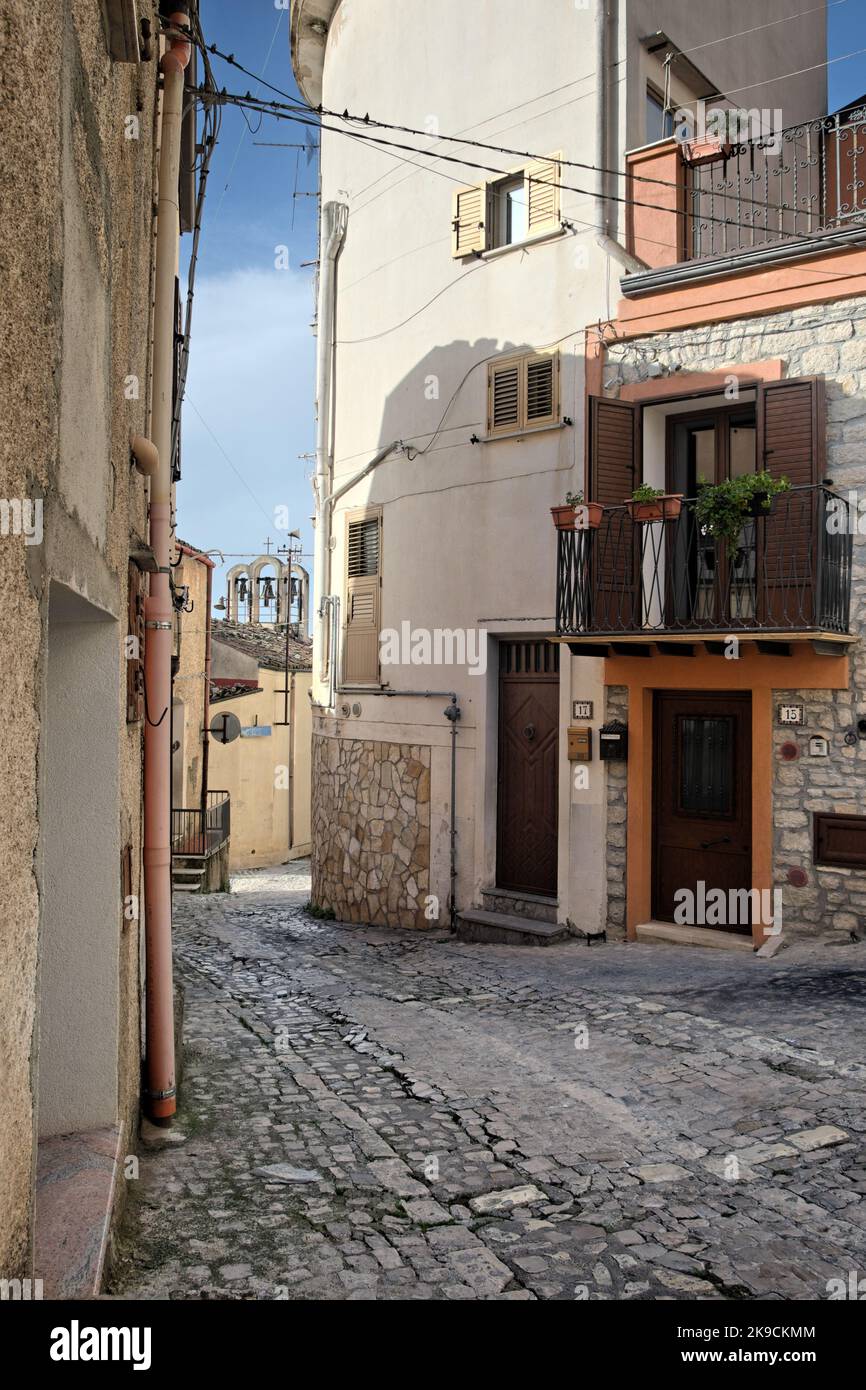 street and old houses of Prizzi in Western Sicily, Italy Stock Photo ...