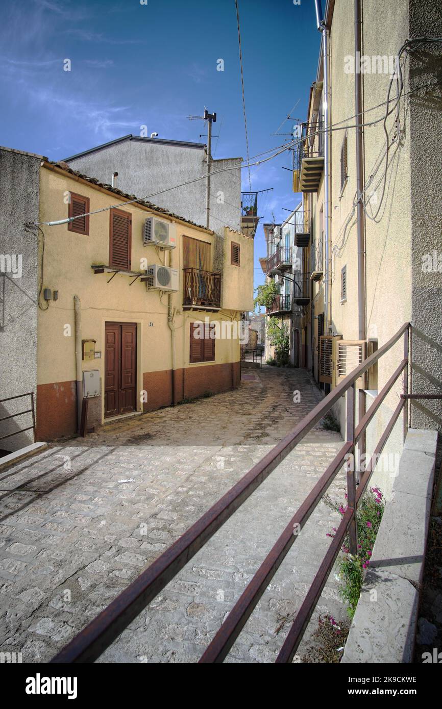 street and old houses of Prizzi in Western Sicily, Italy Stock Photo ...