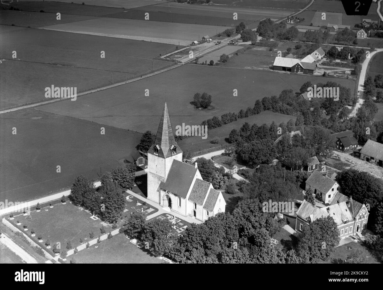 Aerial photo over the church and the station station was built in 1878 ...