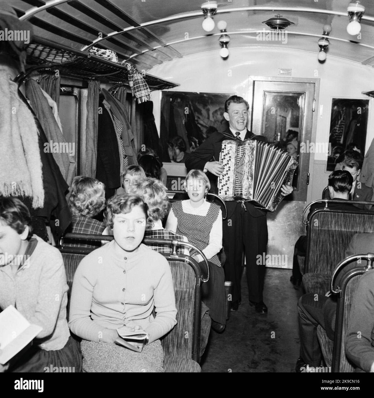 Excursion train with school youth. Karlskrona - Malmö Stock Photo - Alamy