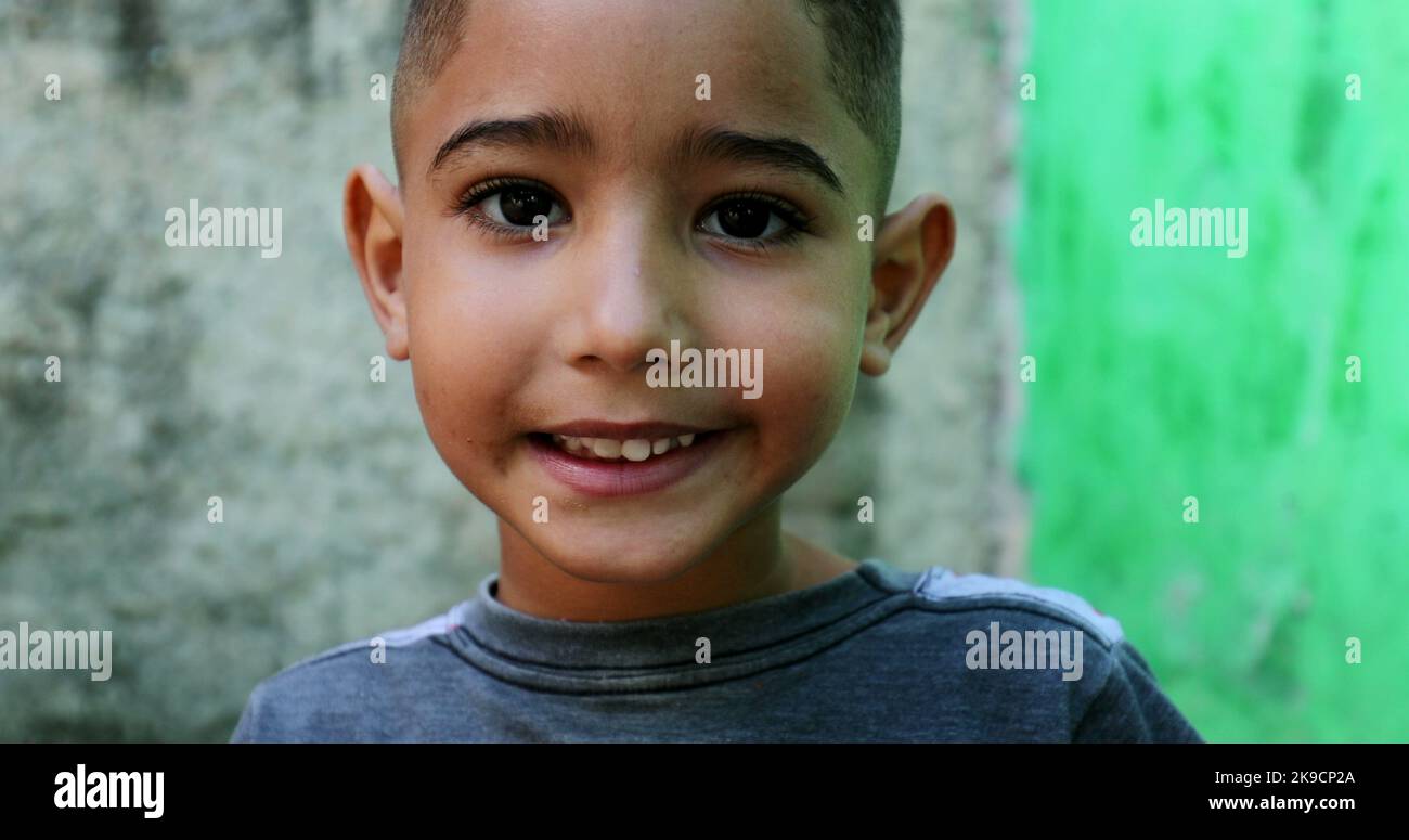 Brazilian child smiling portrait. Close-up hispanic boy face Stock ...