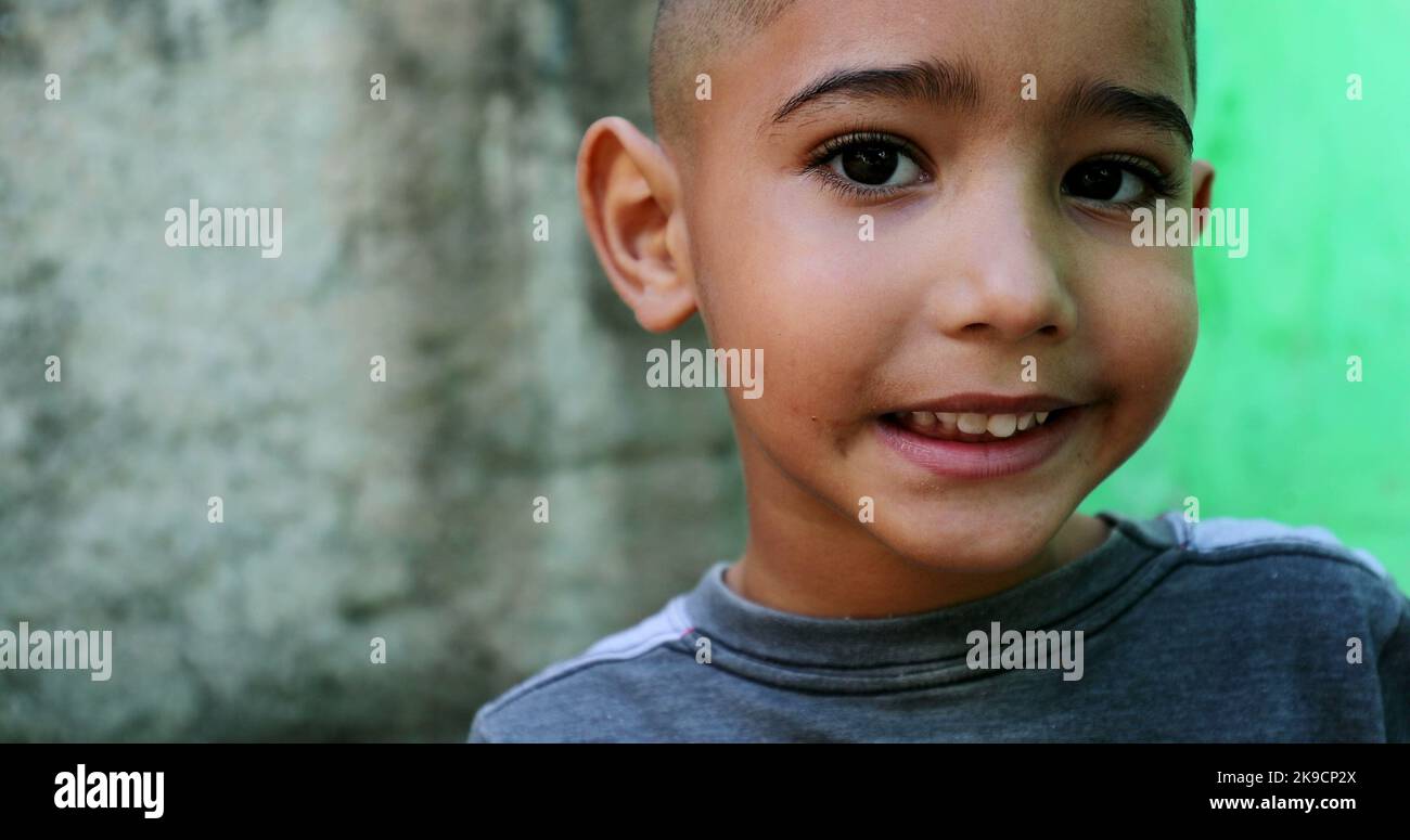 Brazilian child smiling portrait. Close-up hispanic boy face Stock ...