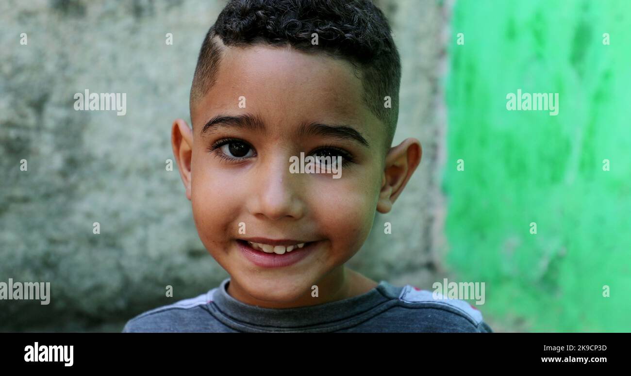 Brazilian child smiling portrait. Close-up hispanic boy face Stock ...