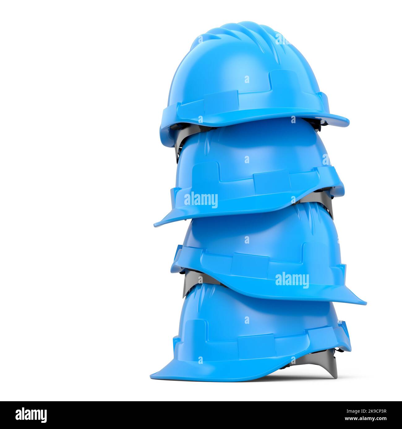 Stack of safety helmets or hard caps on white background. 3d render and ...