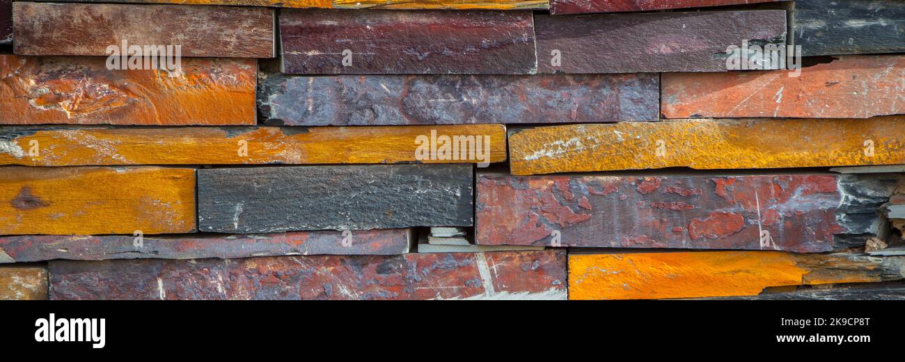 Natural colorful rust slate wall. Long format Stock Photo - Alamy