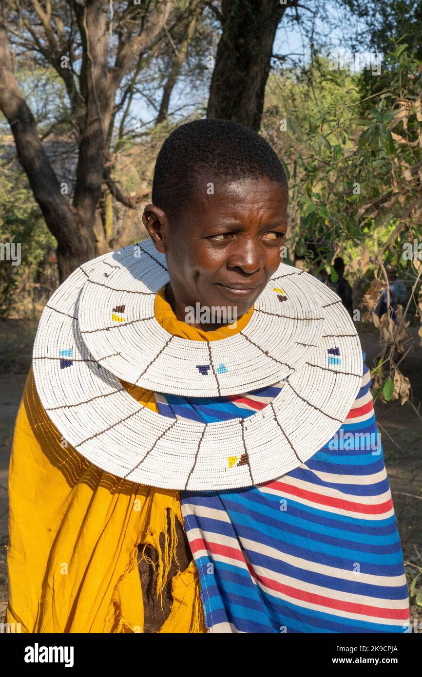 Tarangire, Tanzania - October 12th, 2022:A masai woman in traditional ...
