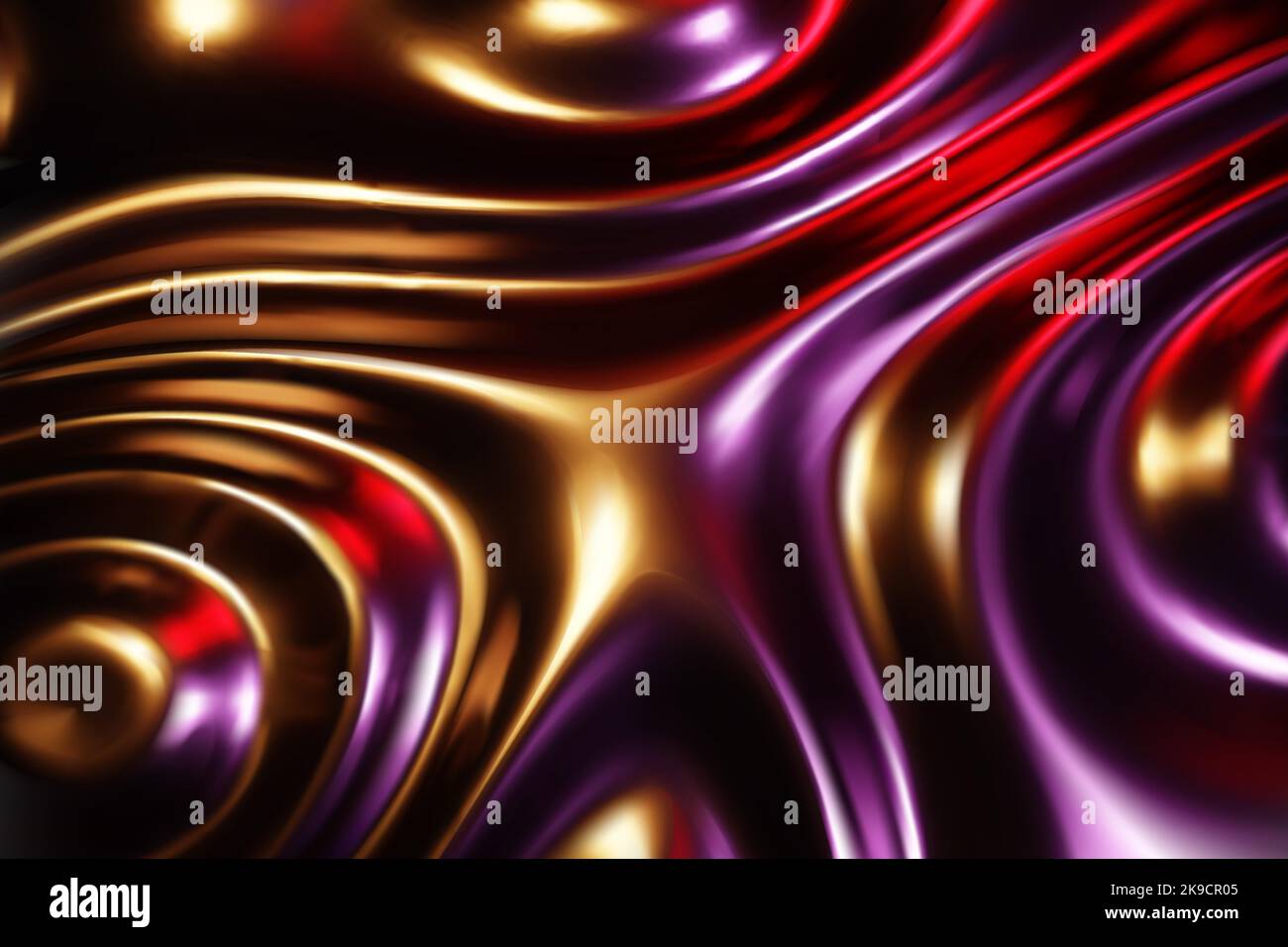 Liquid molten metal abstract wavy background with color light reflects ...