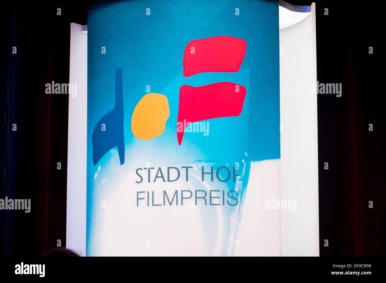 Hof, Germany. 27th Oct, 2022. The logo of the Film Award of the City of ...
