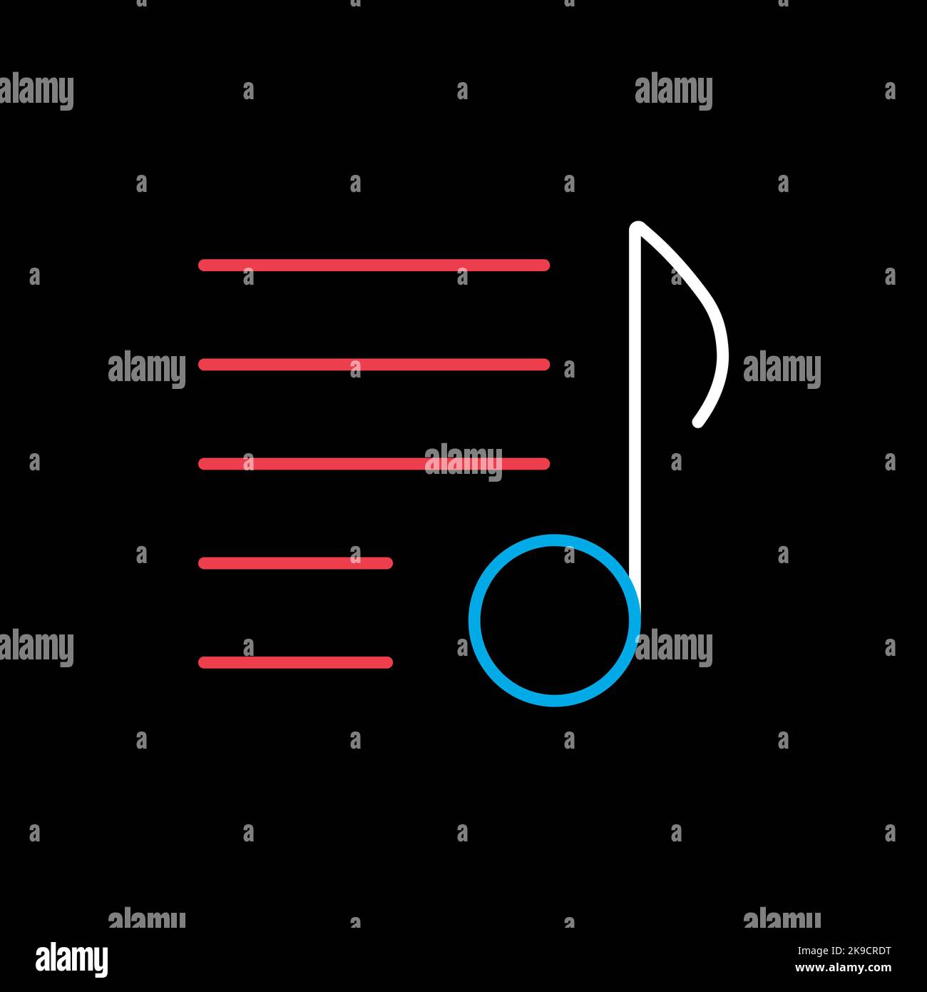 Music playlist vector on black background icon. Musical note and list ...