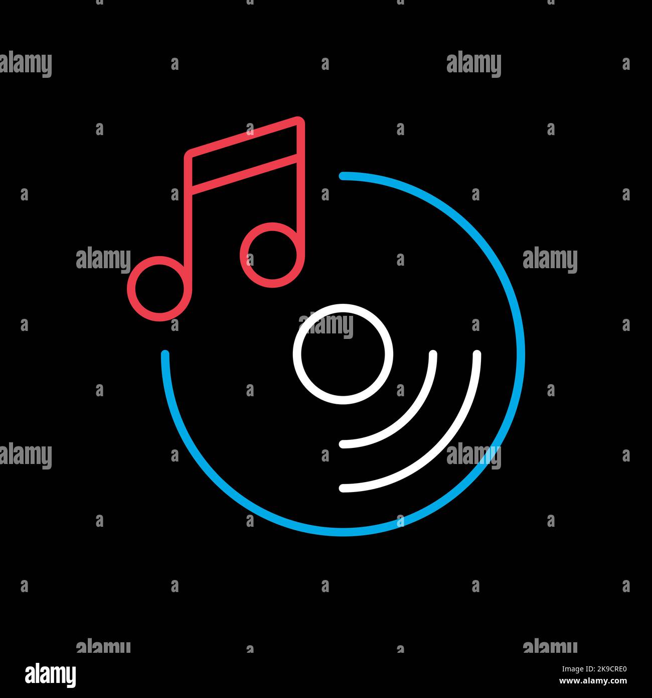 Disc and music note vector on black background icon. Music sign. Graph ...