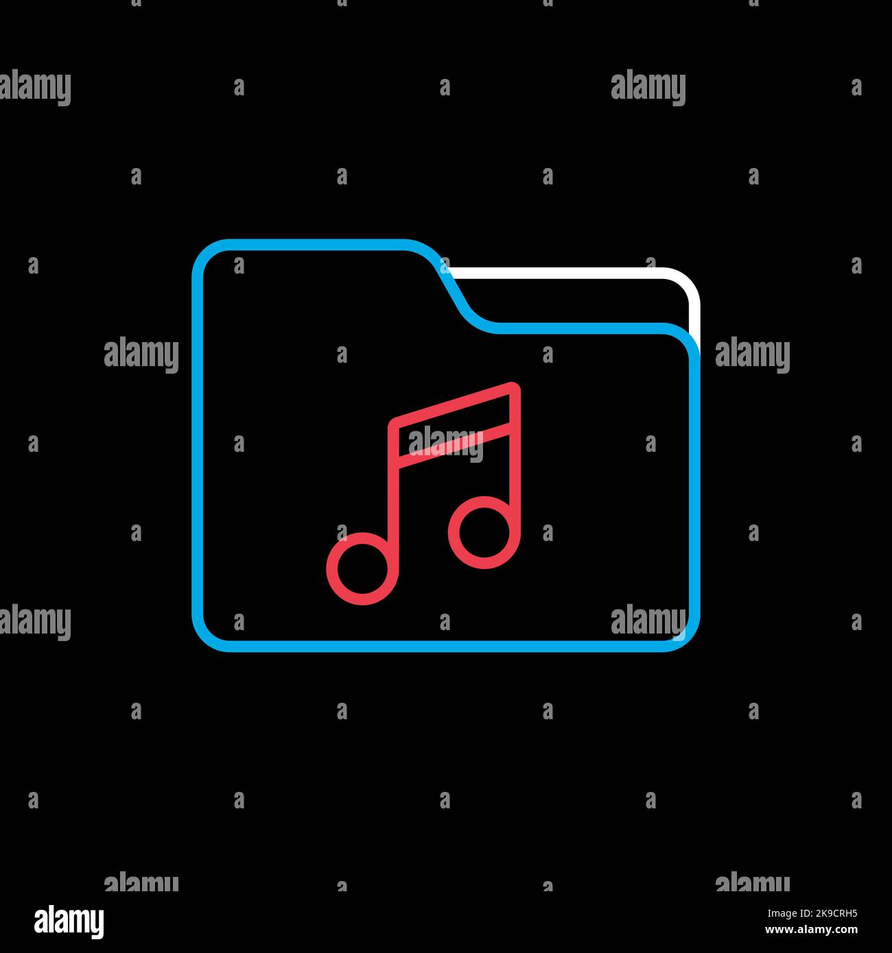 File folder with music note vector on black background icon. Music sign ...