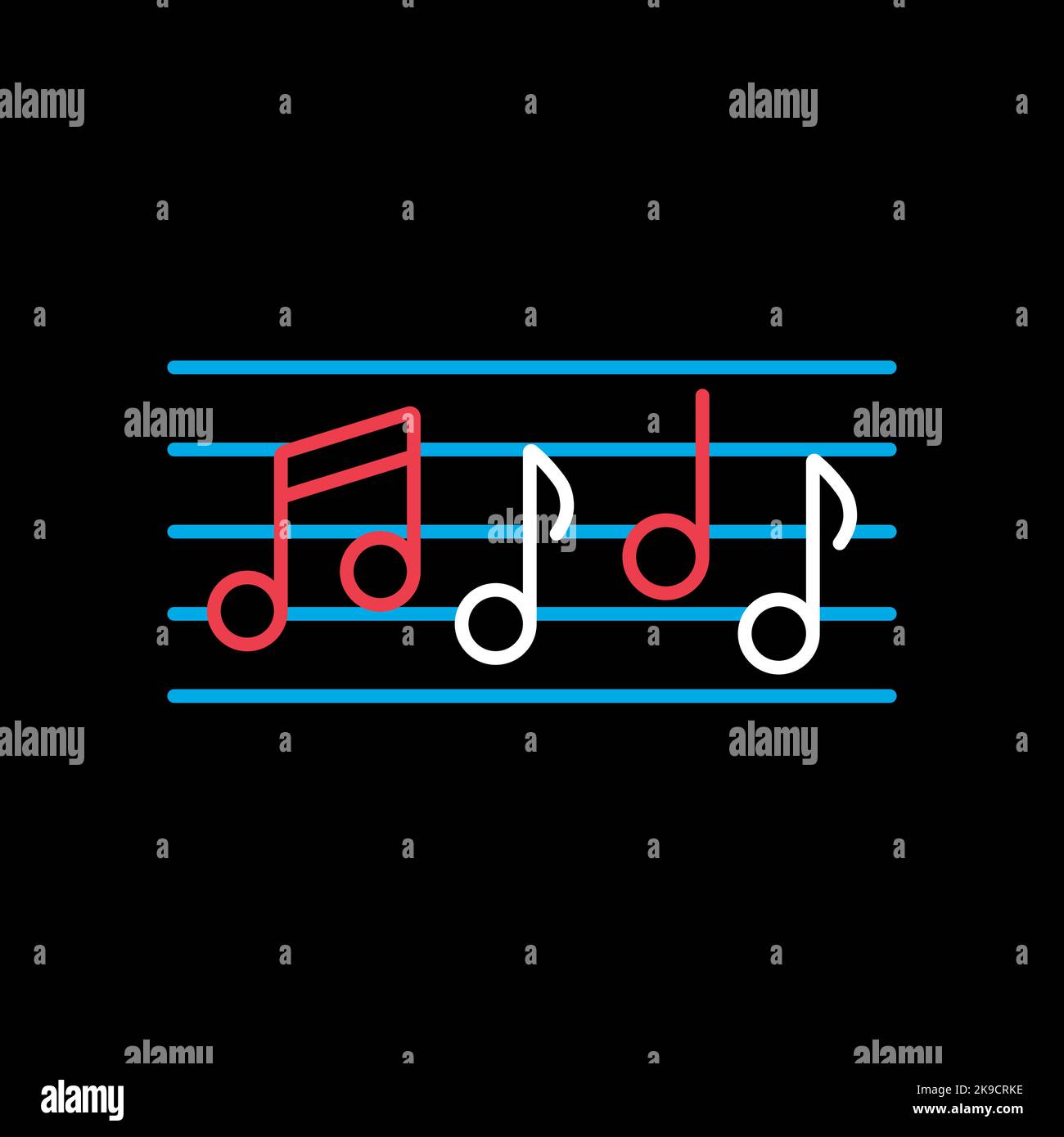 Stave and music notes vector on black background icon. Melody ...