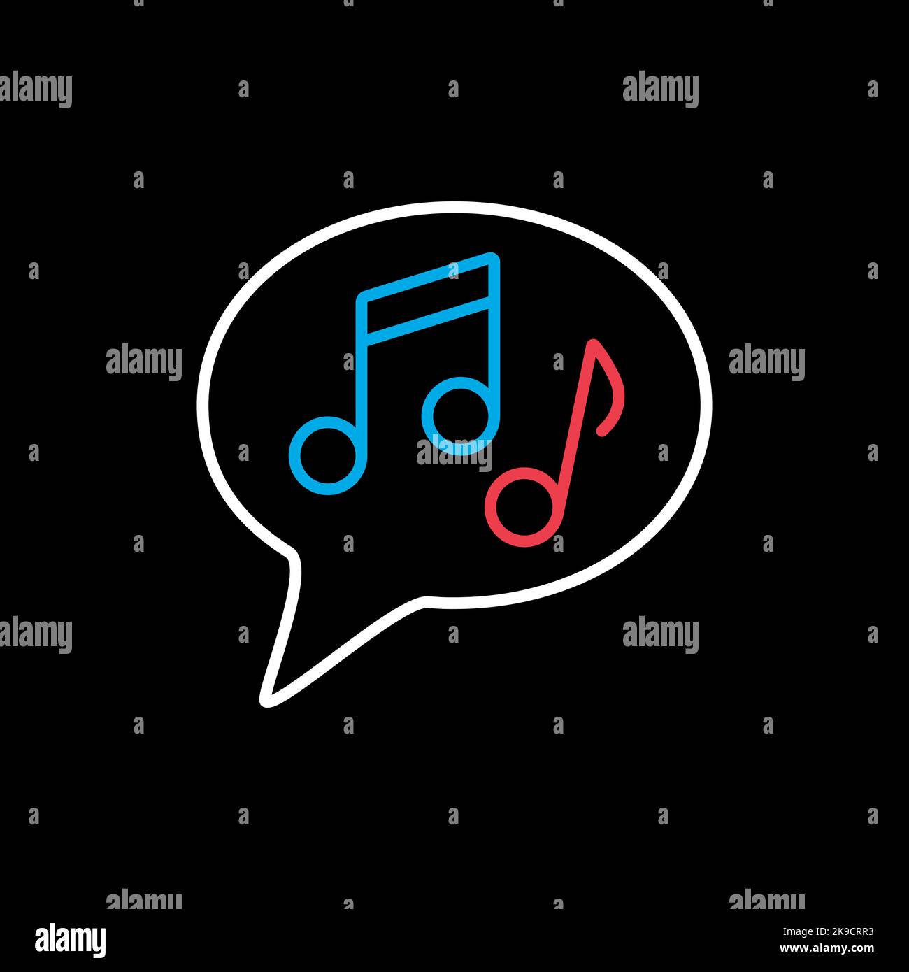 Musical note speech bubble vector on black background icon. Music sign ...