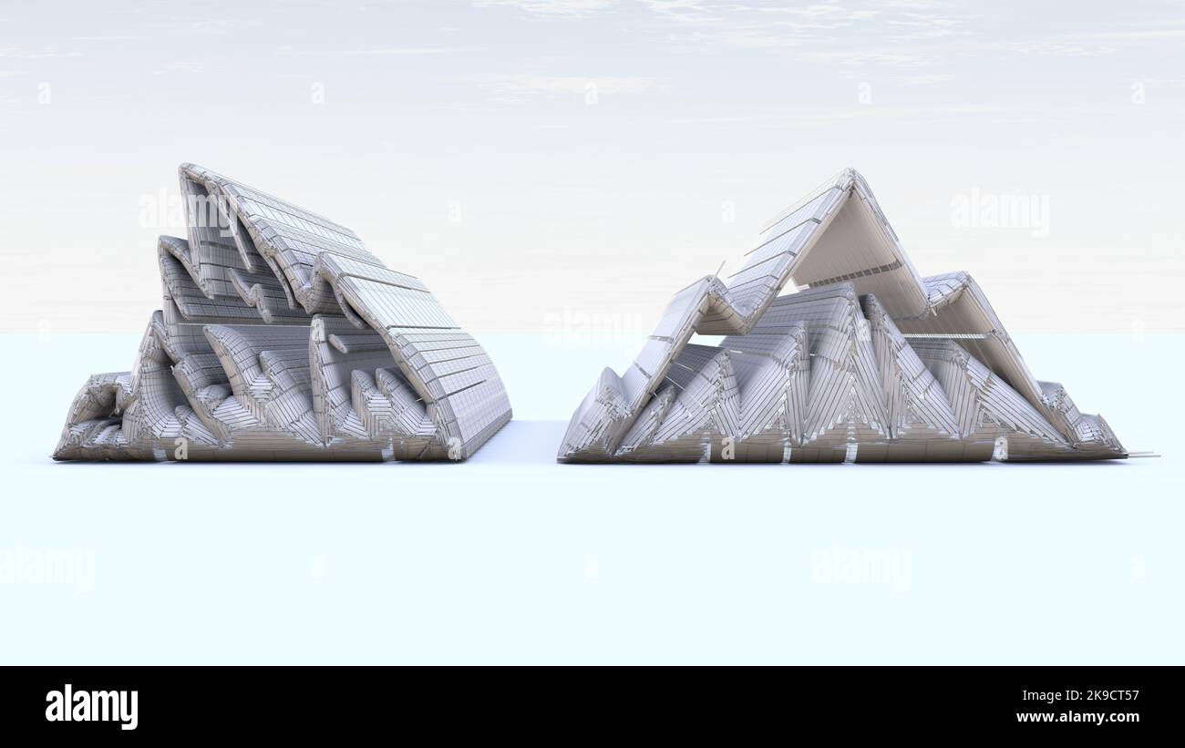 3D Illustration of an architectural structure based on the contours of ...