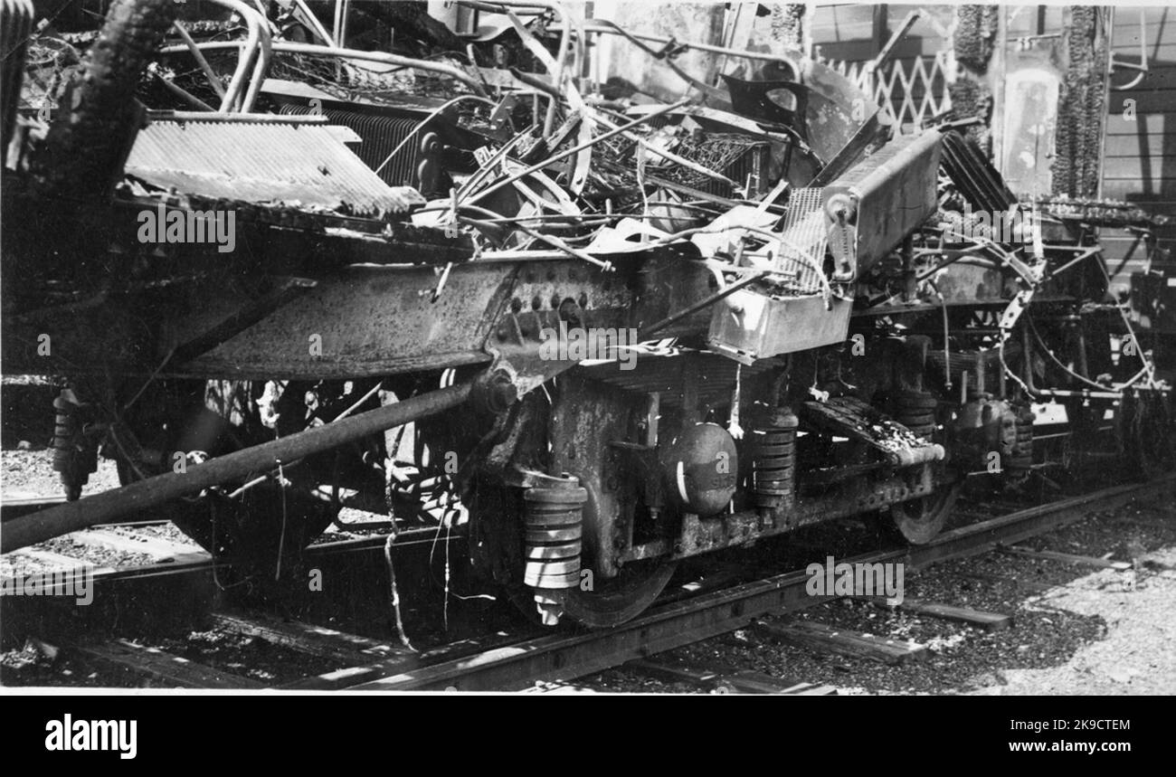 Krylbosmällen. Carriage scrap after the explosion of a German ...