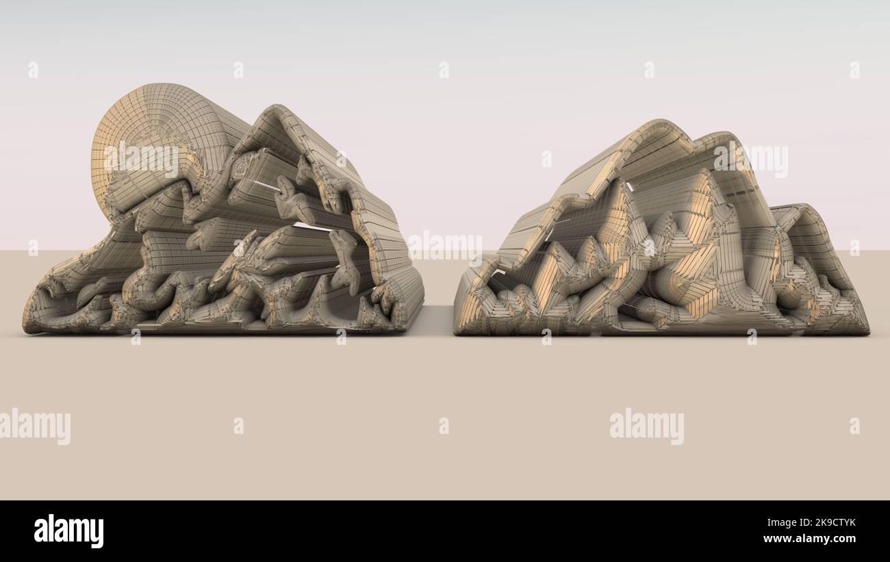 3D Illustration of an architectural structure based on the contours of ...