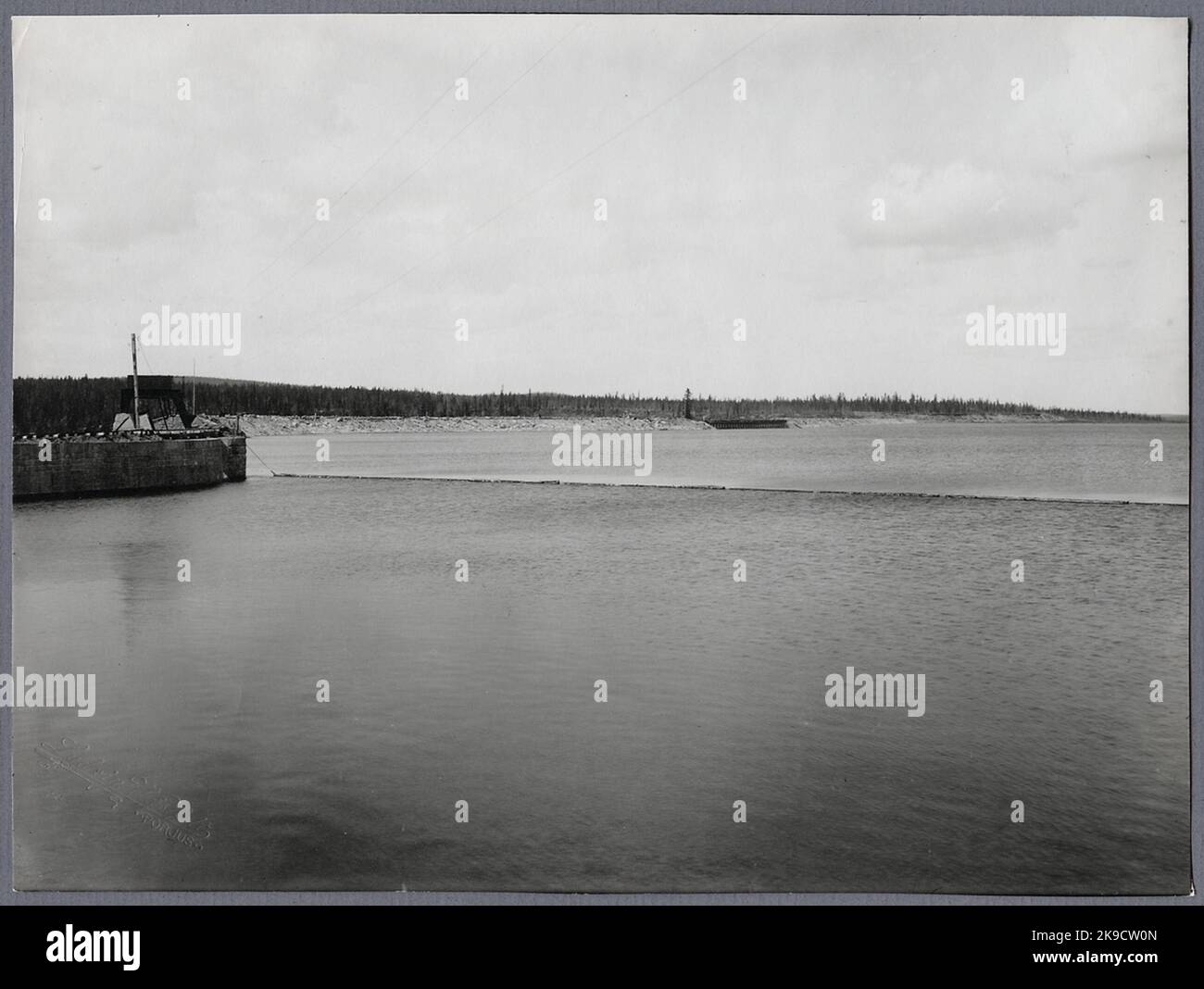 Porjus power plant at Stora Lule River. Panorama in front of the pond ...