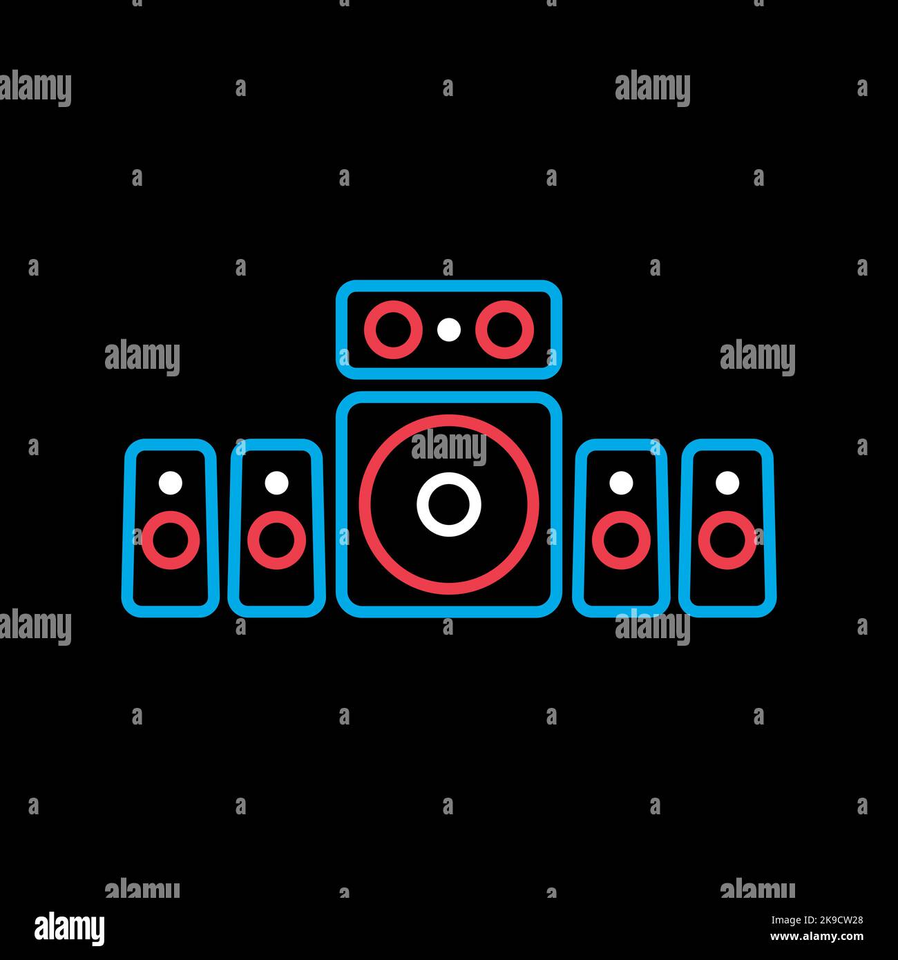 5.1 surround sound system vector on black background icon. Graph symbol ...