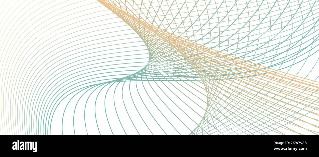 Turquoise green, orange dynamic line art pattern. Abstract watermark design. Technology banner ...