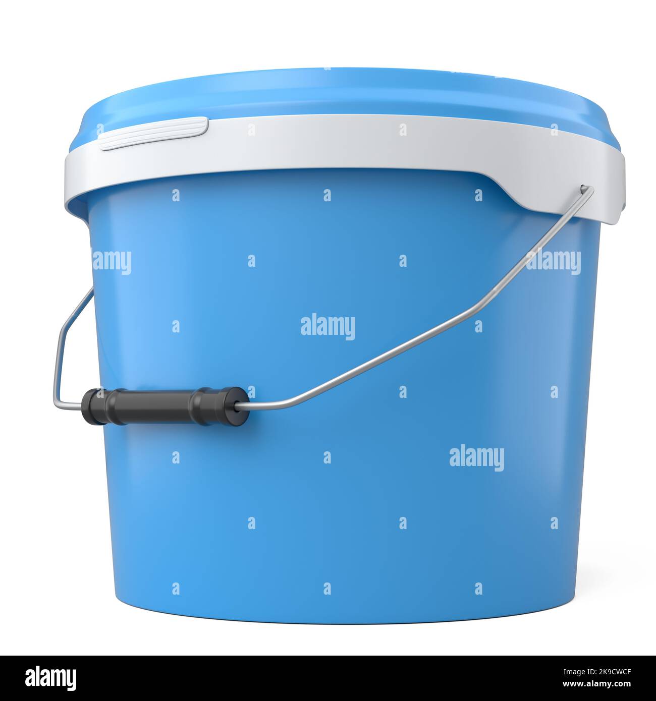 Closed plastic can or buckets of paint with handle on white background ...