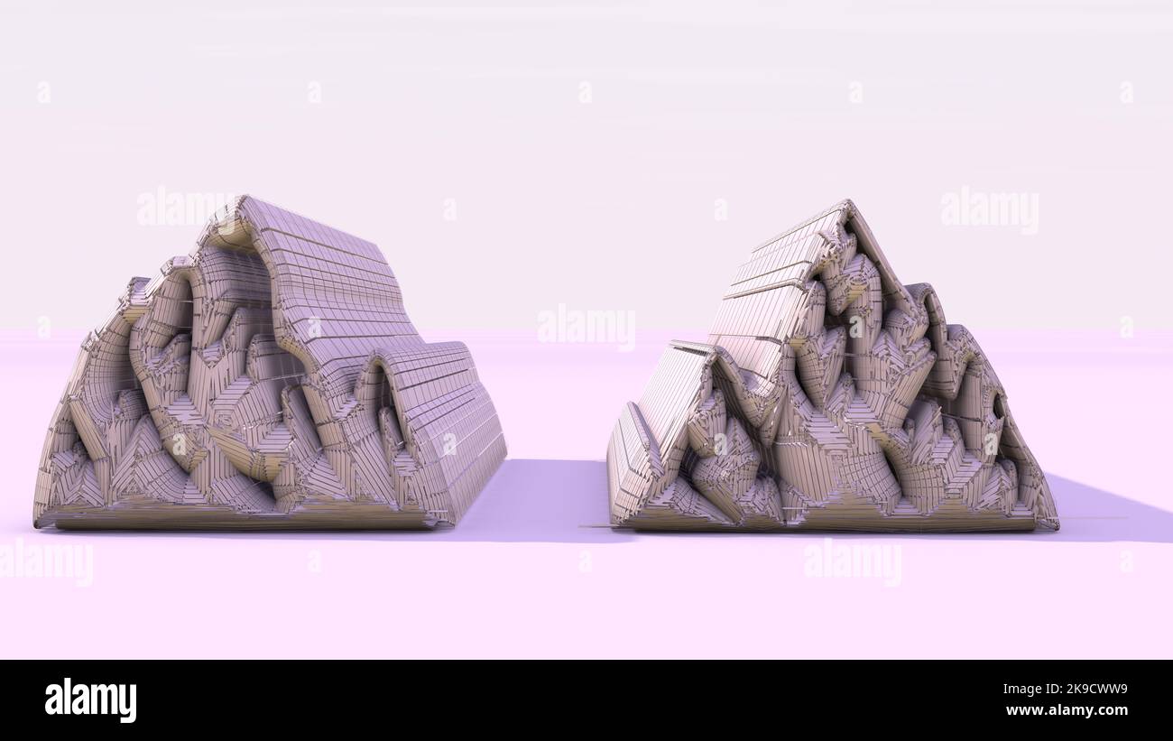 3D Illustration of an architectural structure based on the contours of ...