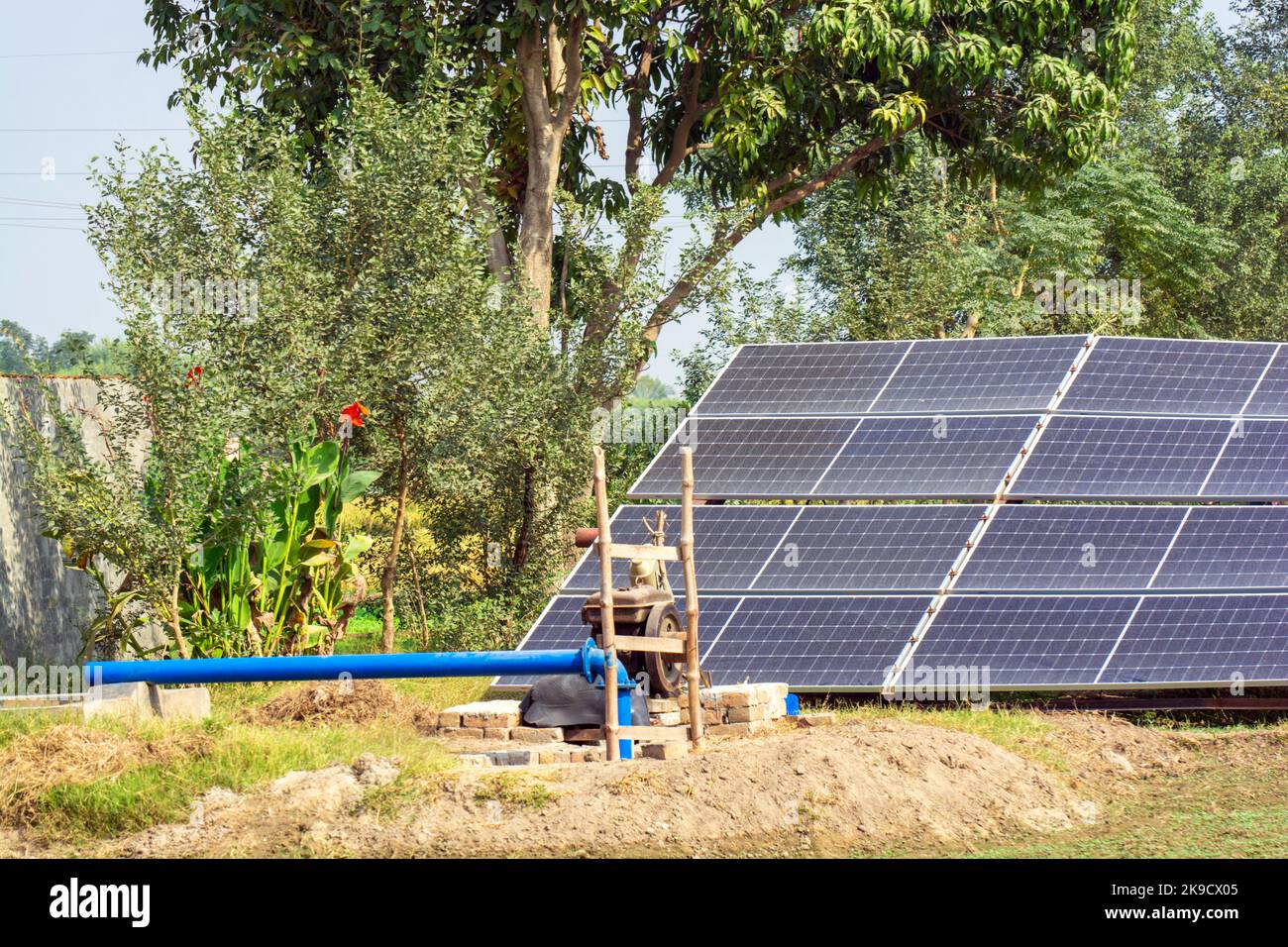 Solar powered tube well for irrigation in the countryside of Punjab ...