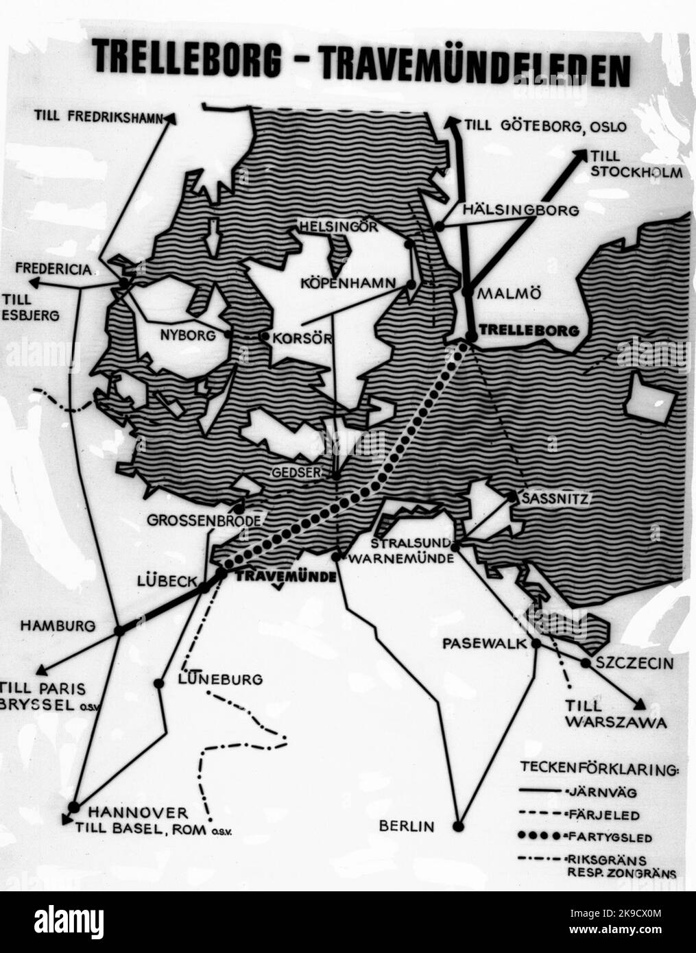 Map of Ferry Trail Trelleborg - Travemünde Stock Photo - Alamy