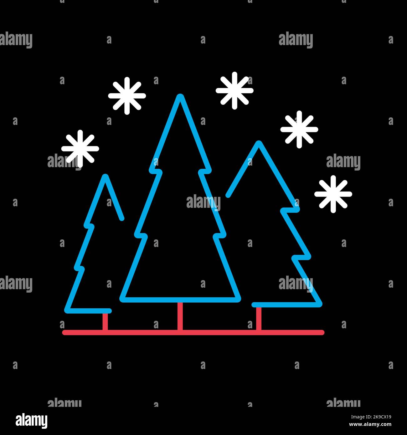 Snow forest vector isolated on black background icon. Winter sign ...