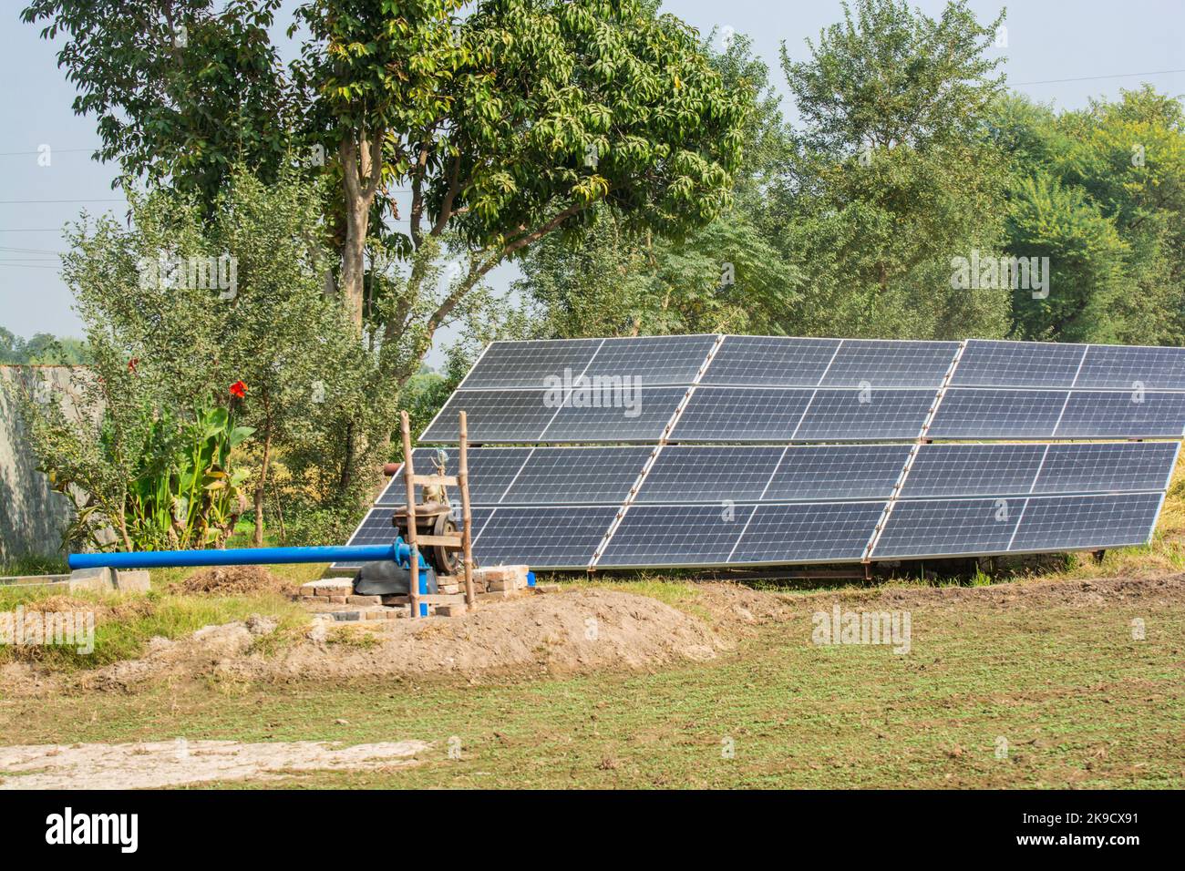 Solar powered tube well for irrigation in the countryside of the Punjab ...