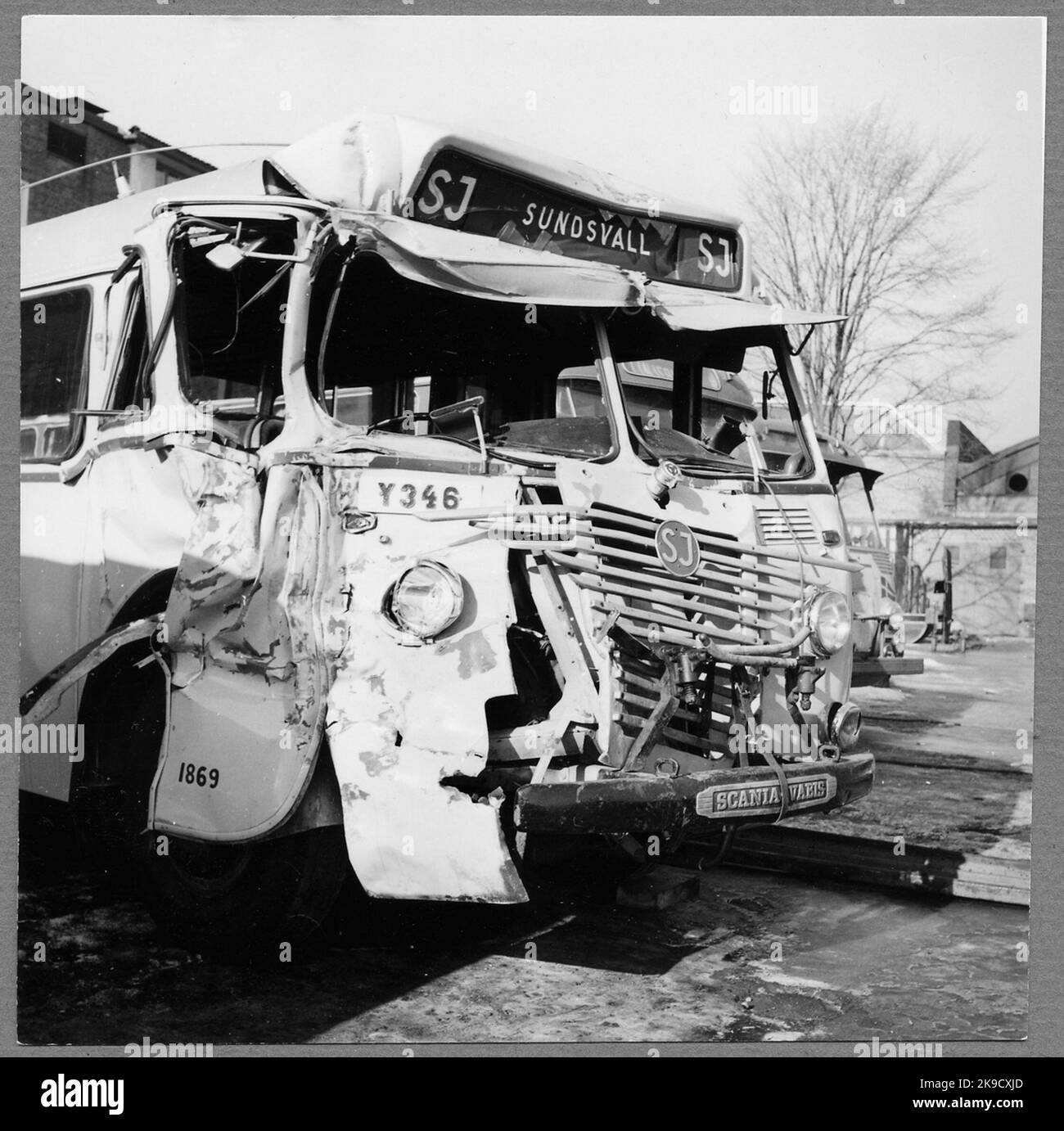 Craft-damaged Scania-Vabis B63. State Railways, SJ Bus 1869 Stock Photo ...