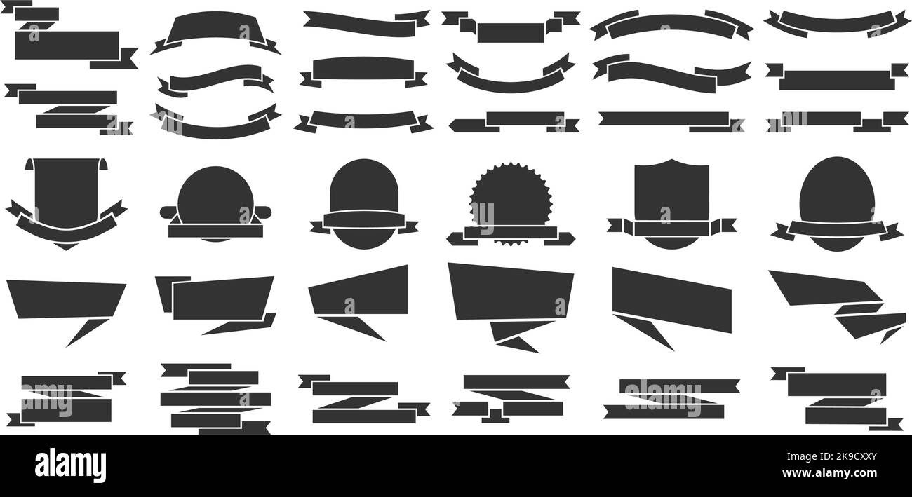 Ribbon banner silhouette set. Badges frames, vintage ribbons shapes ...