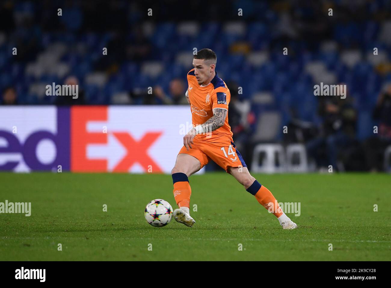 NAPLES, ITALY - OCTOBER 26: Ryan Kent of Rangers FC in action during ...