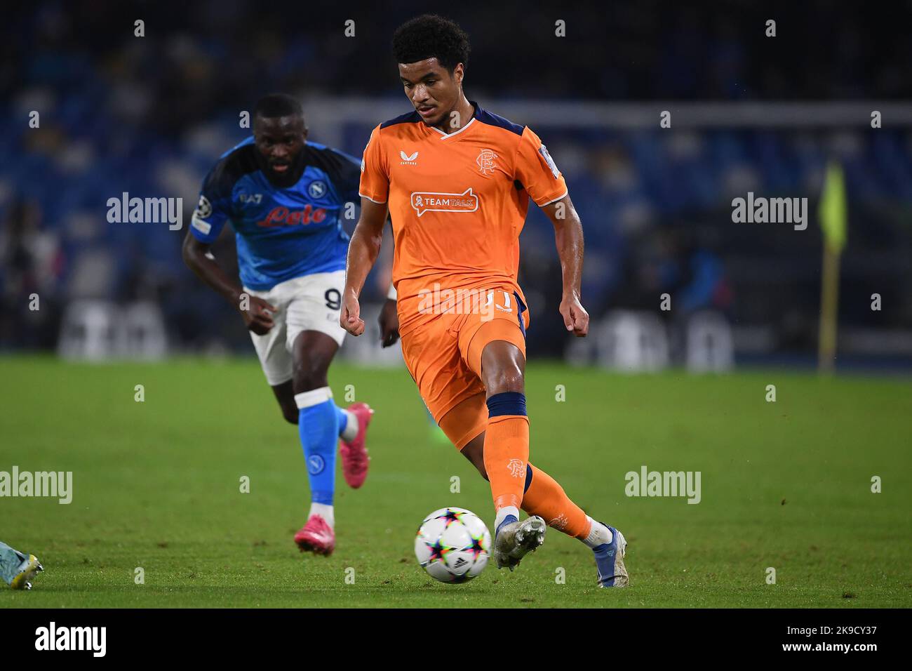 NAPLES, ITALY - OCTOBER 26: Malik Tillman of Rangers FC in action ...