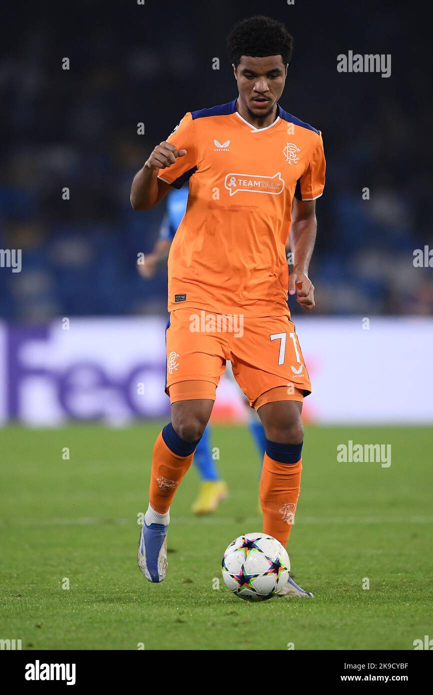 NAPLES, ITALY - OCTOBER 26: Malik Tillman of Rangers FC in action ...
