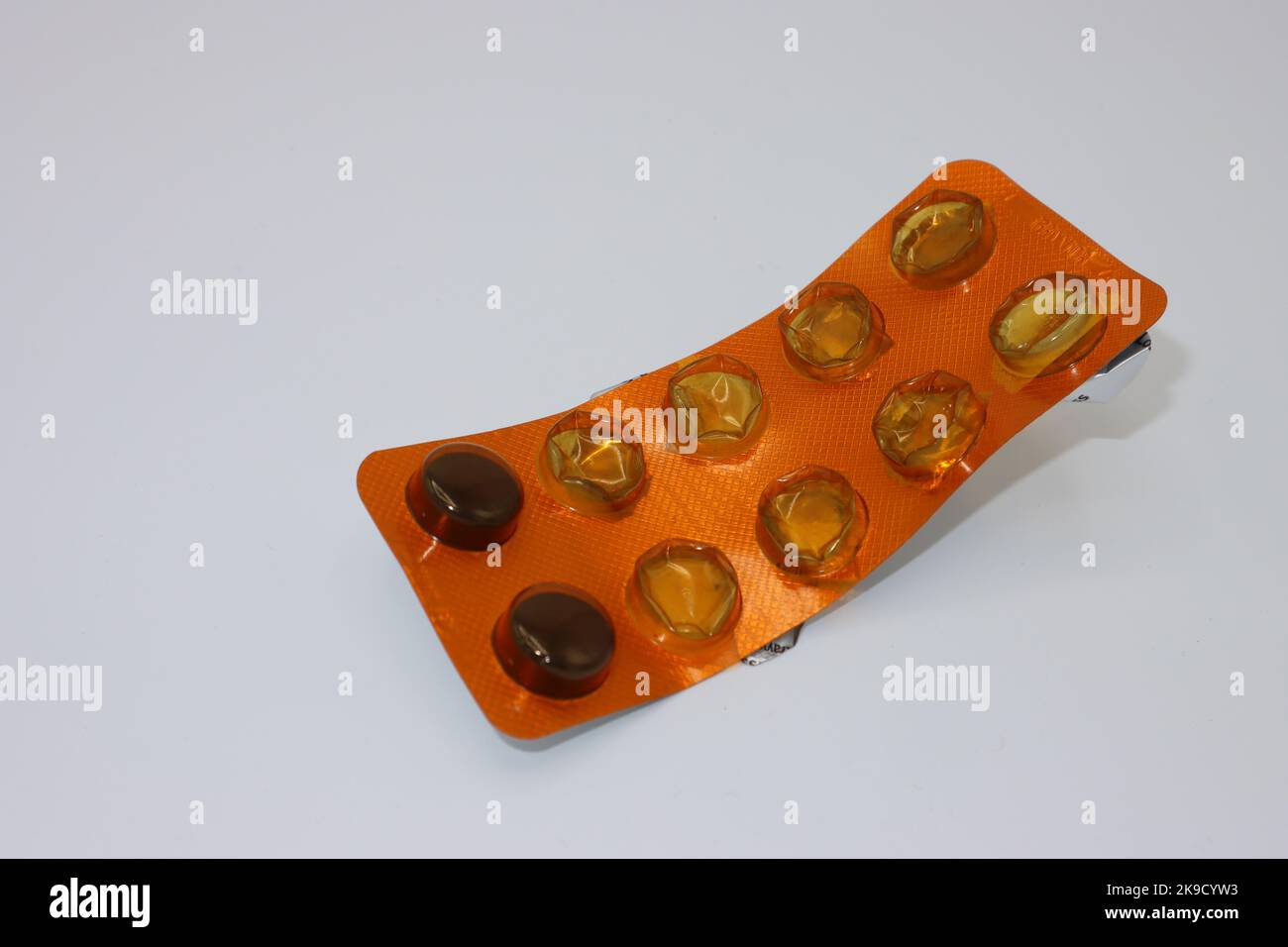 Half or partially empty pharmaceutical blister pack with medicaments on ...