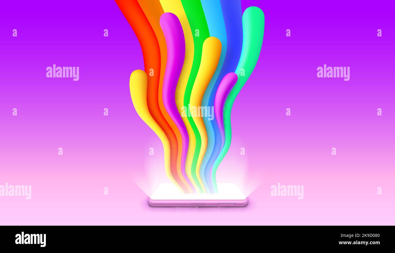 Rainbow wave in the smart phone, art banner. Vector illustration Stock ...