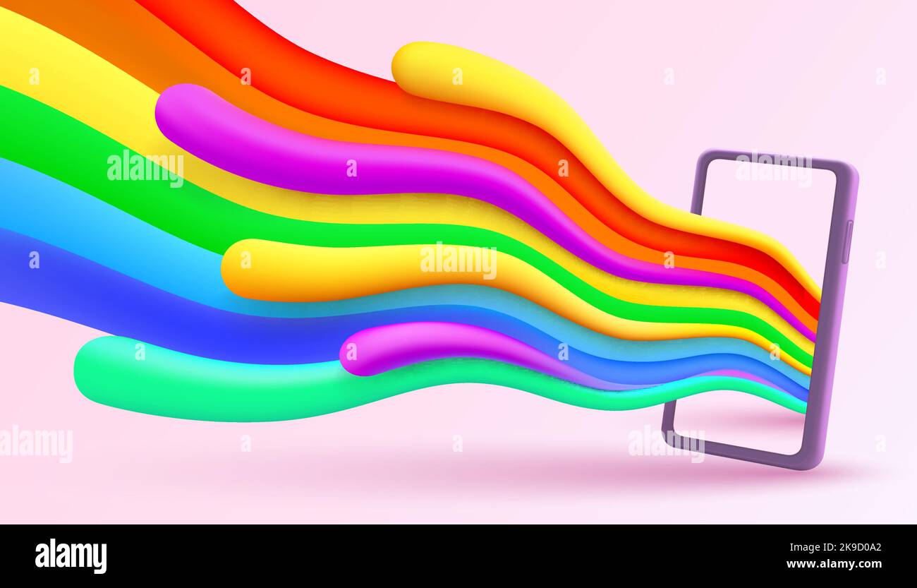 Rainbow wave in the smart phone, art banner. Vector illustration Stock ...