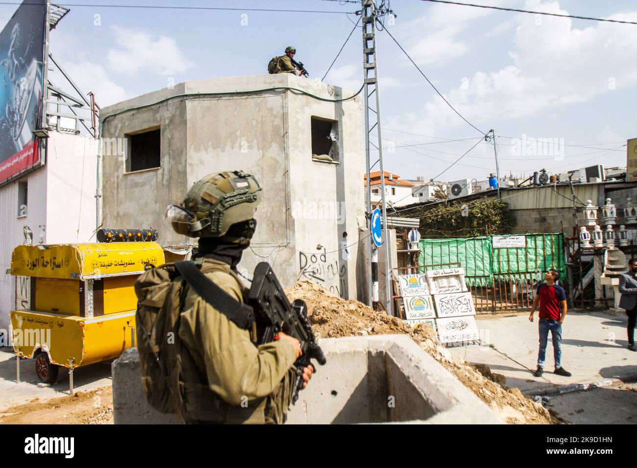 Nablus, Palestine. 26th Oct, 2022. An Israeli soldier seen guarding a ...