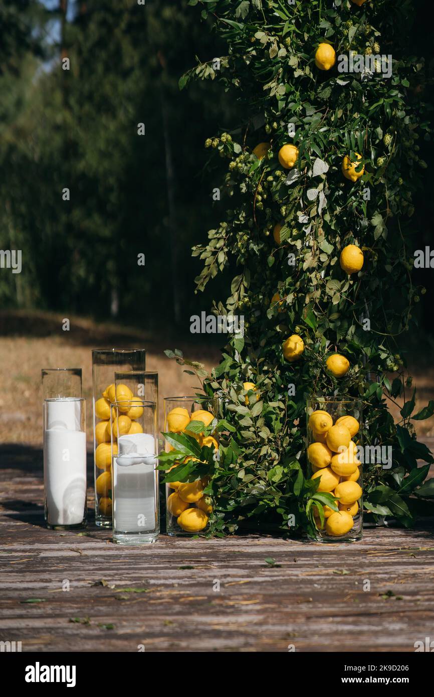 Ceremony area. Wedding arch. A significant summer day Stock Photo - Alamy
