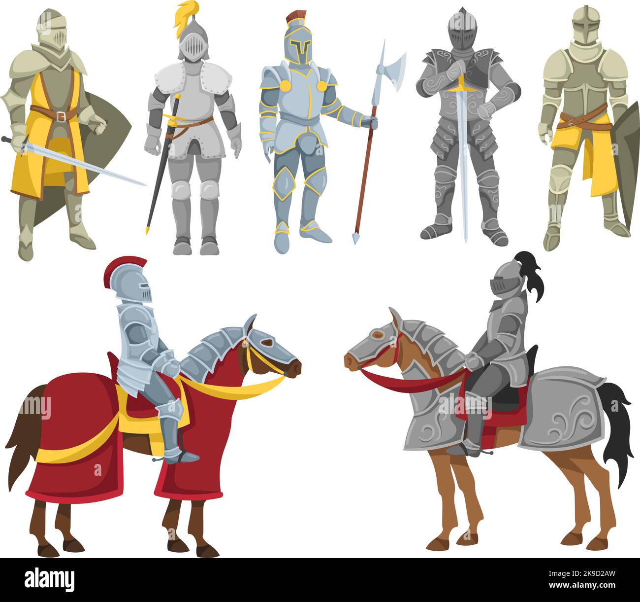 Cartoon knights. Cavalry knight in battle armor, medieval warriors ... Cartoon knights. Cavalry knight in battle armor, medieval warriors ...